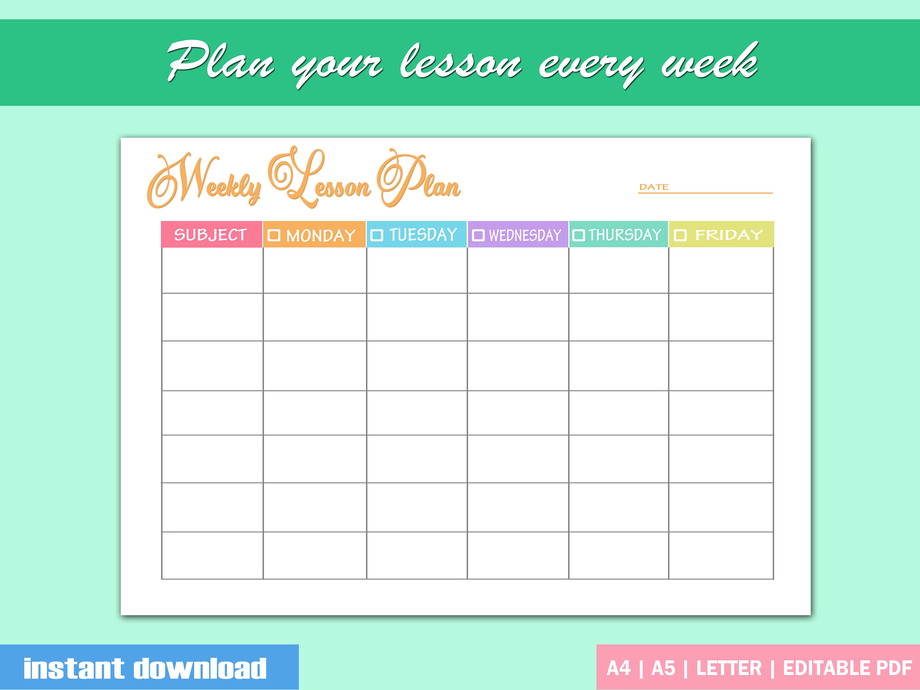 Lesson Plan Template, Lesson Planner Printable, Homeschool Teacher ...