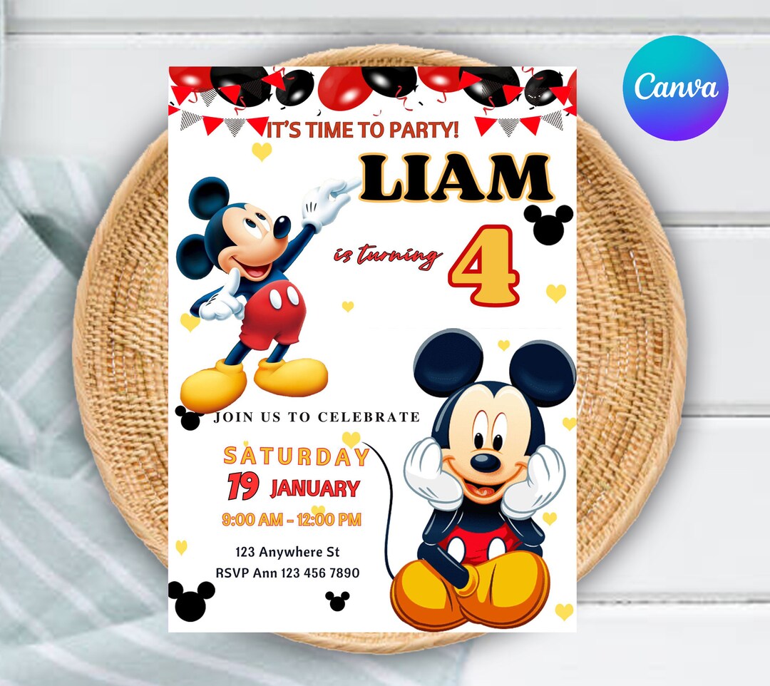 Mickey Editable Birthday Invitation Template Kids Birthday Party ...