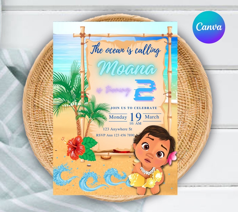 Editable Moana Birthday Invitation Moana Theme Party Invitation ...