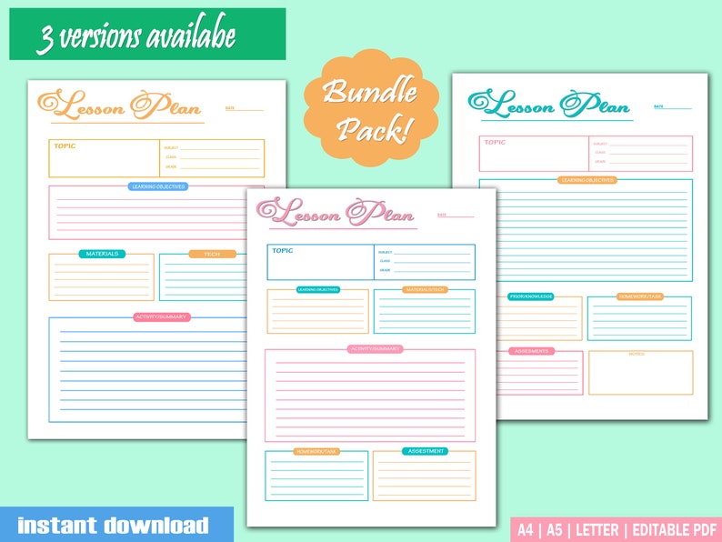 Lesson Plan Template, Lesson Planner Printable, Homeschool Teacher ...