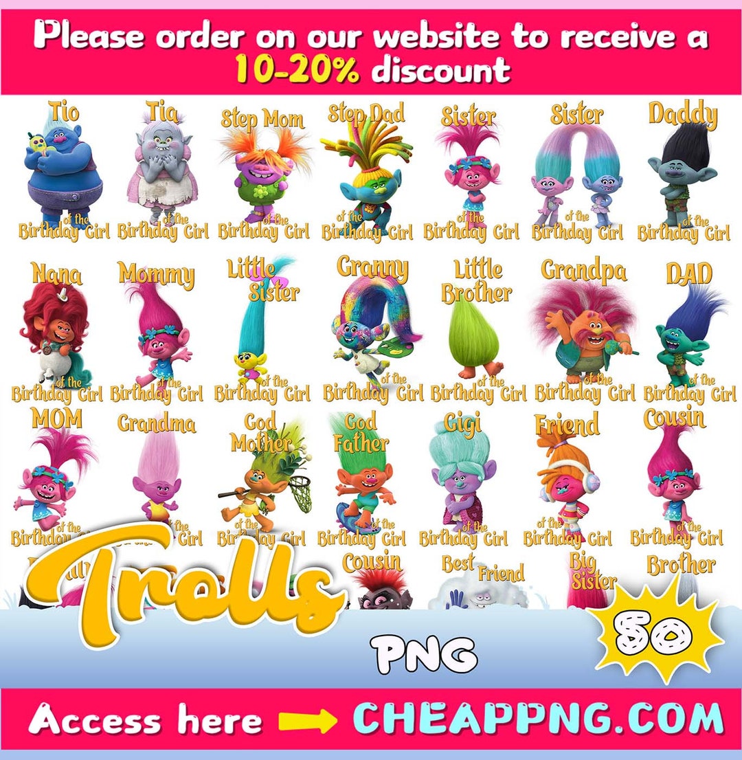 Trolls PNG Bundle, Trolls PNG Digital Papers, Trolls Characters PNG ...