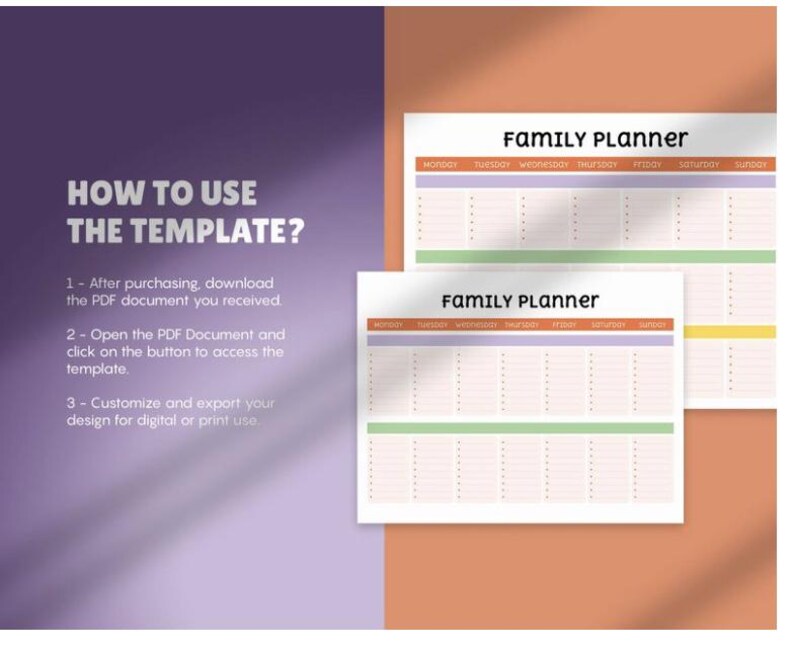 Editable Weekly Family Planner: Canva Template (digital Download) - Etsy
