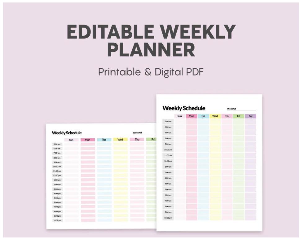 Editable Weekly Planner Printable & Digital PDF- Weekly Planner ...
