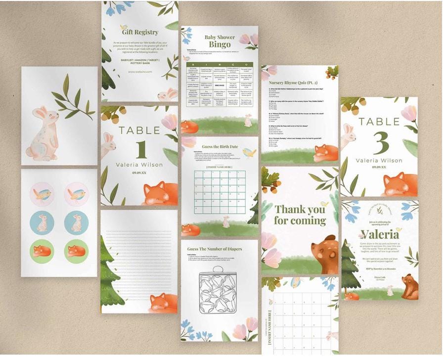 Woodland Baby Shower Game Bundle,baby Shower Games, Forest Animal Baby ...