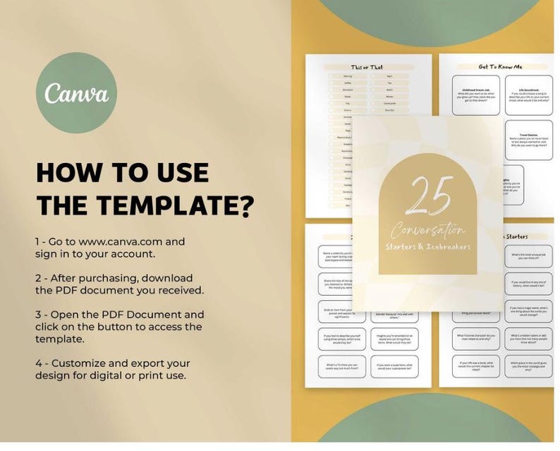 25 Conversation Starters & Icebreakers Canva Template.edible PDF ...