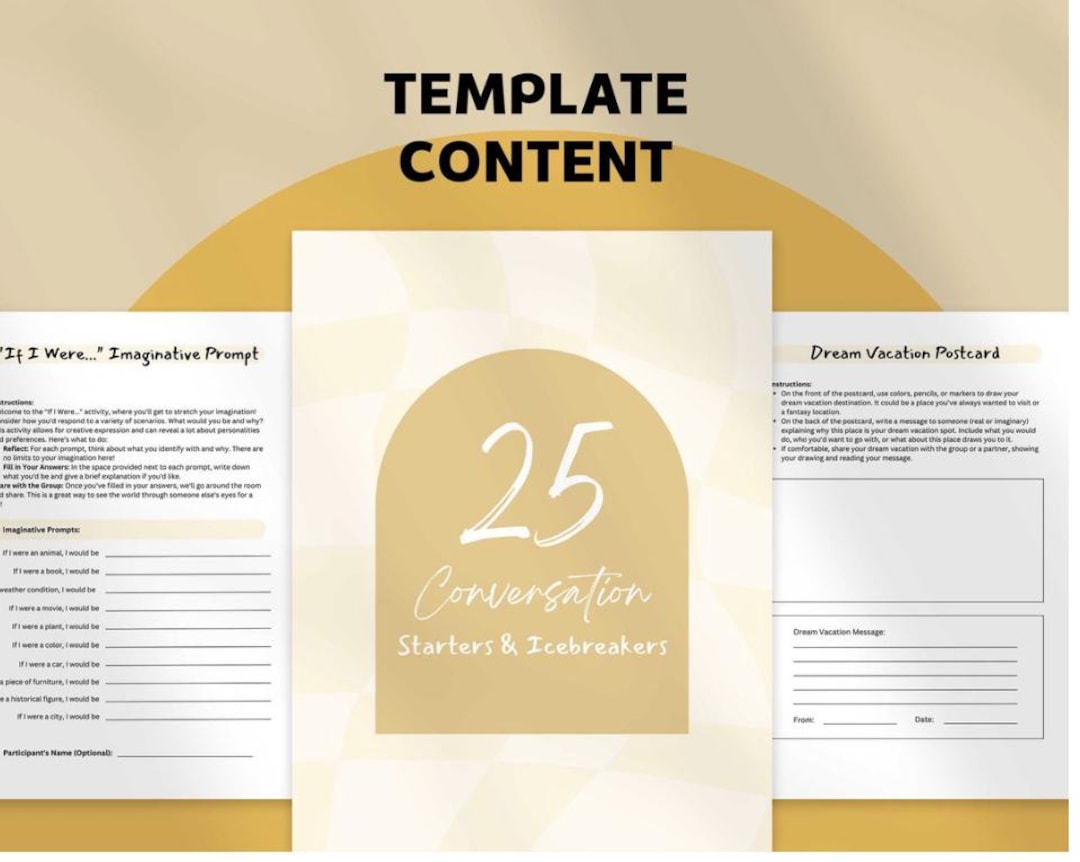 25 Conversation Starters & Icebreakers Canva Template.edible PDF ...
