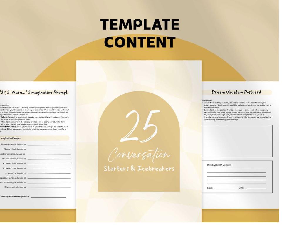 25 Conversation Starters & Icebreakers Canva Template.edible PDF ...