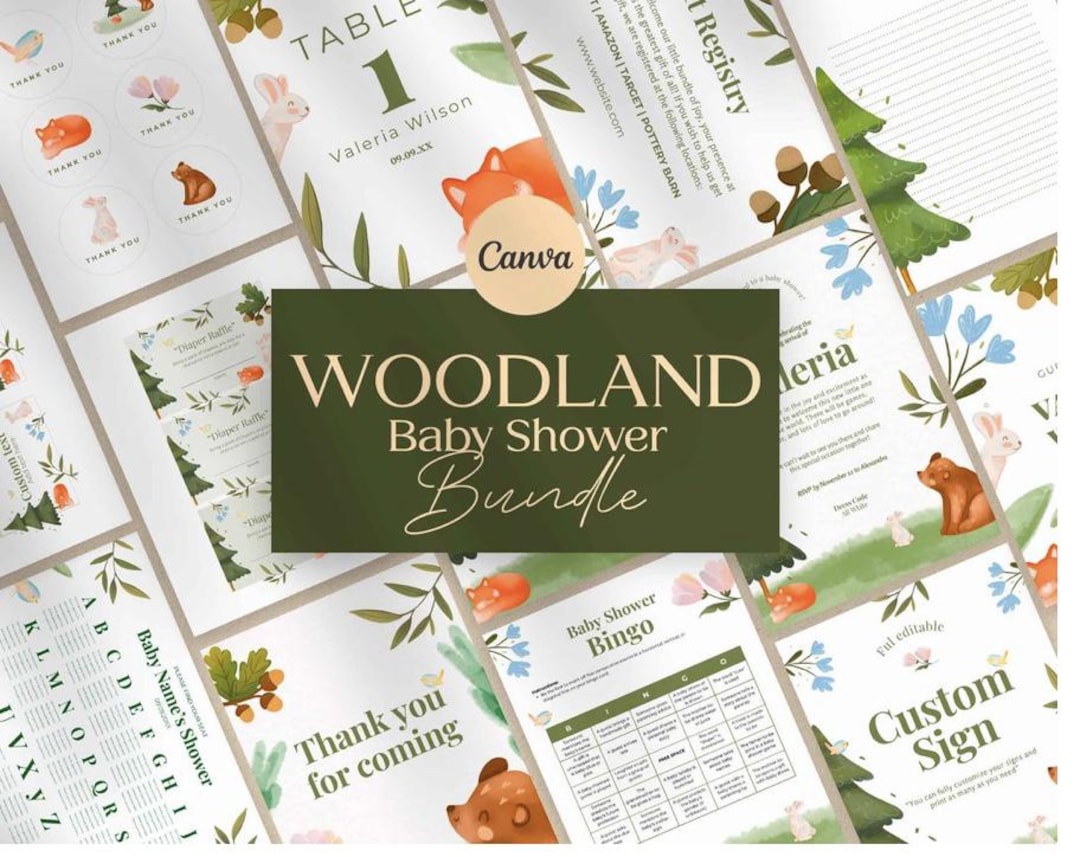 Woodland Baby Shower Game Bundle,baby Shower Games, Forest Animal Baby ...