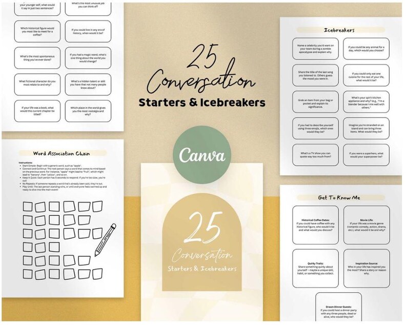 25 Conversation Starters & Icebreakers Canva Template.edible PDF ...