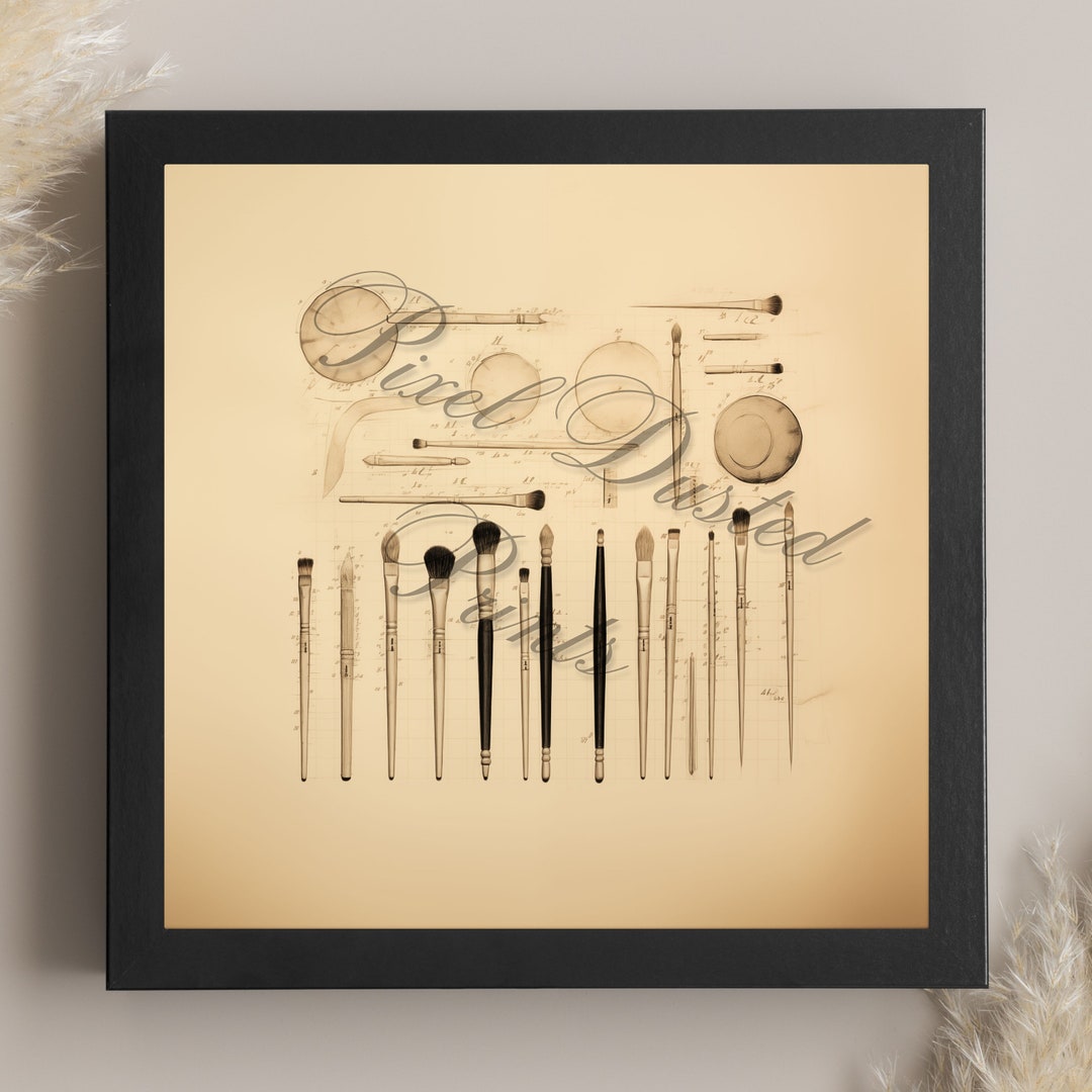 Analytic Digital Print of Makeup Brushes, Makeup Decorations, Beauty Salon Decor, Vintage ...