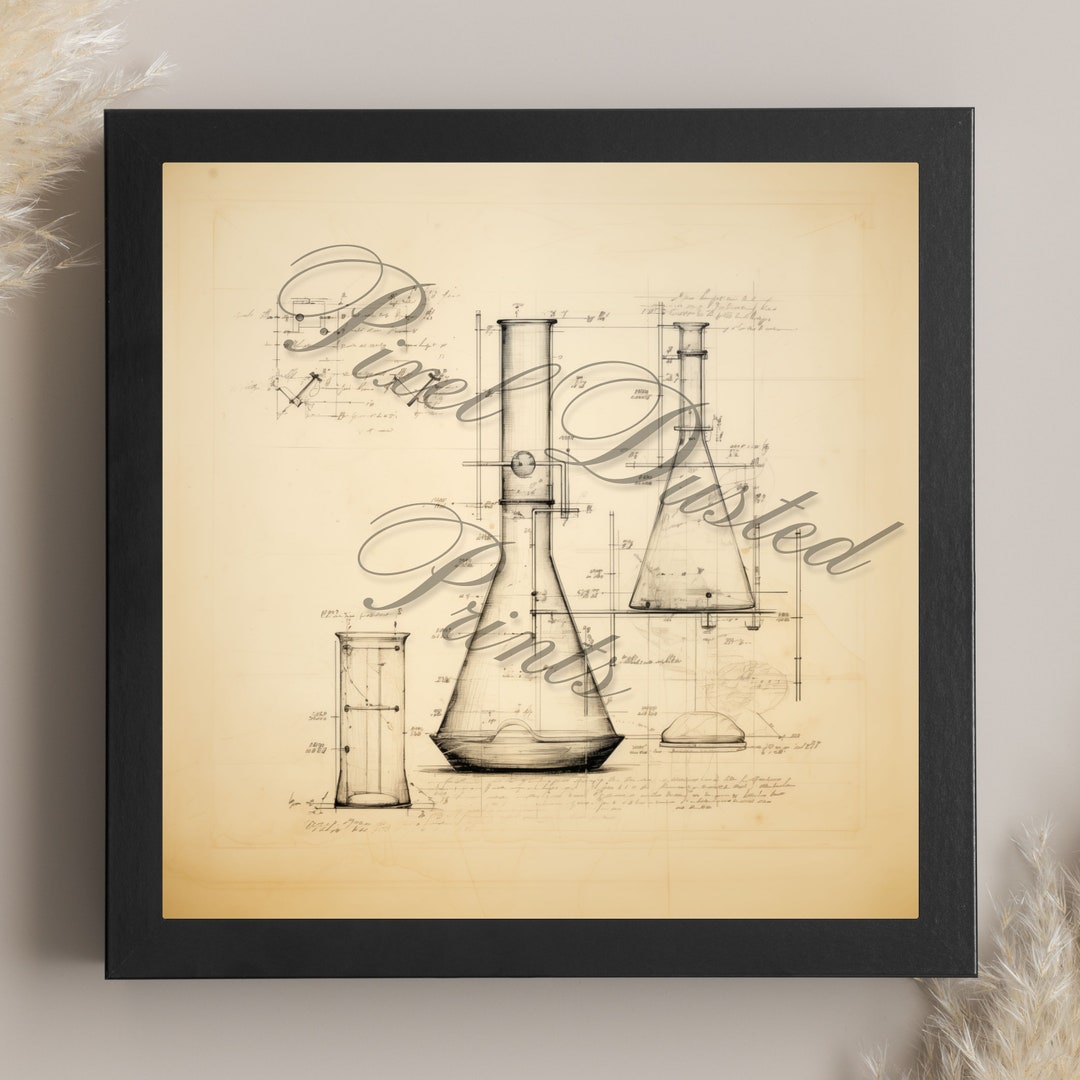 Analytic Digital Print of a Science Beaker, Laboratory, Science Decor ...