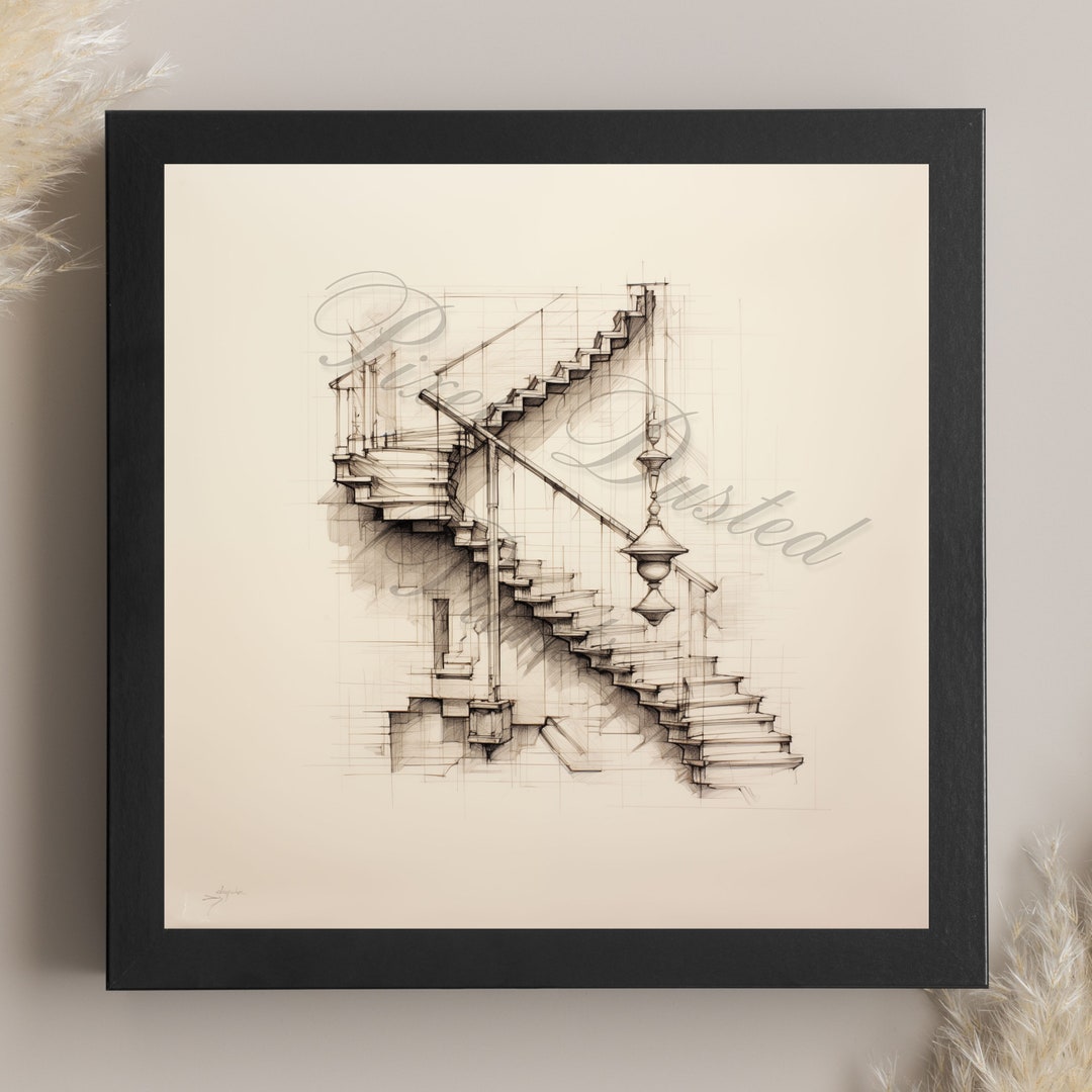 Analytic Digital Print of Stairs, Stairs Drawing, Stairs Blueprint ...