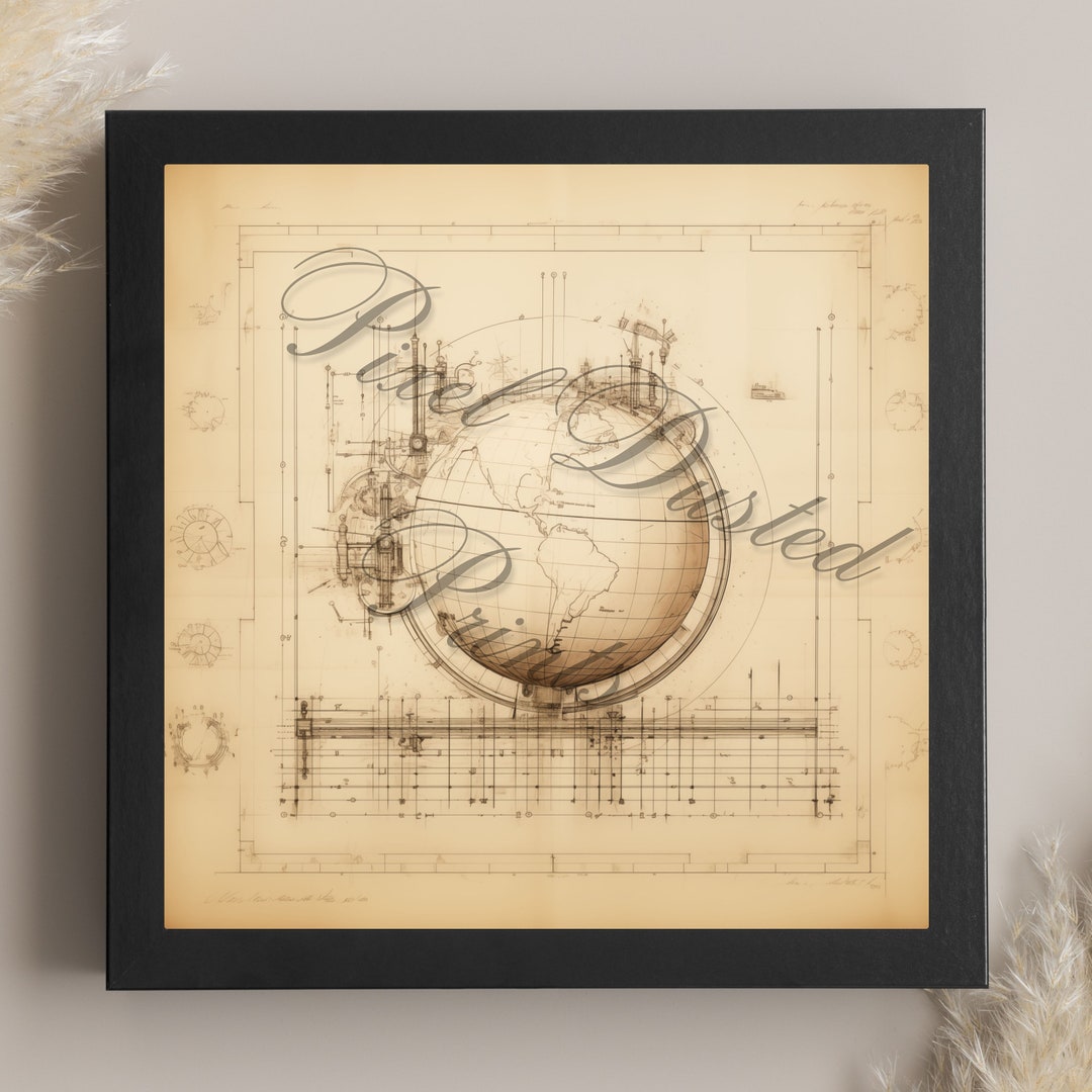 Analytic Digital Print of a World Globe, Map Wall Art, Earth Globe ...