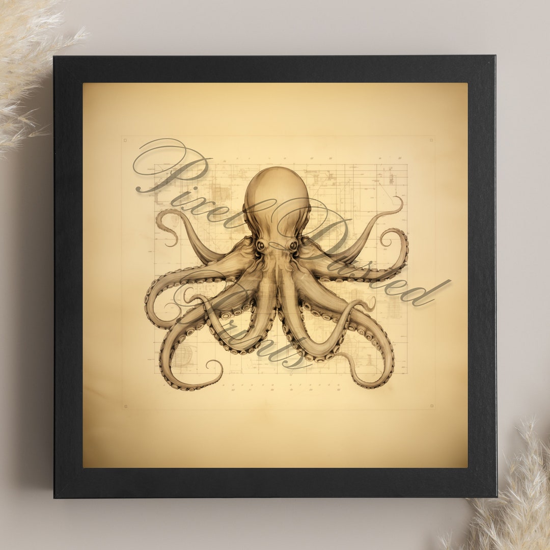 Analytic Digital Print of an Octopus, Sea Life Art, Octopus Drawing ...