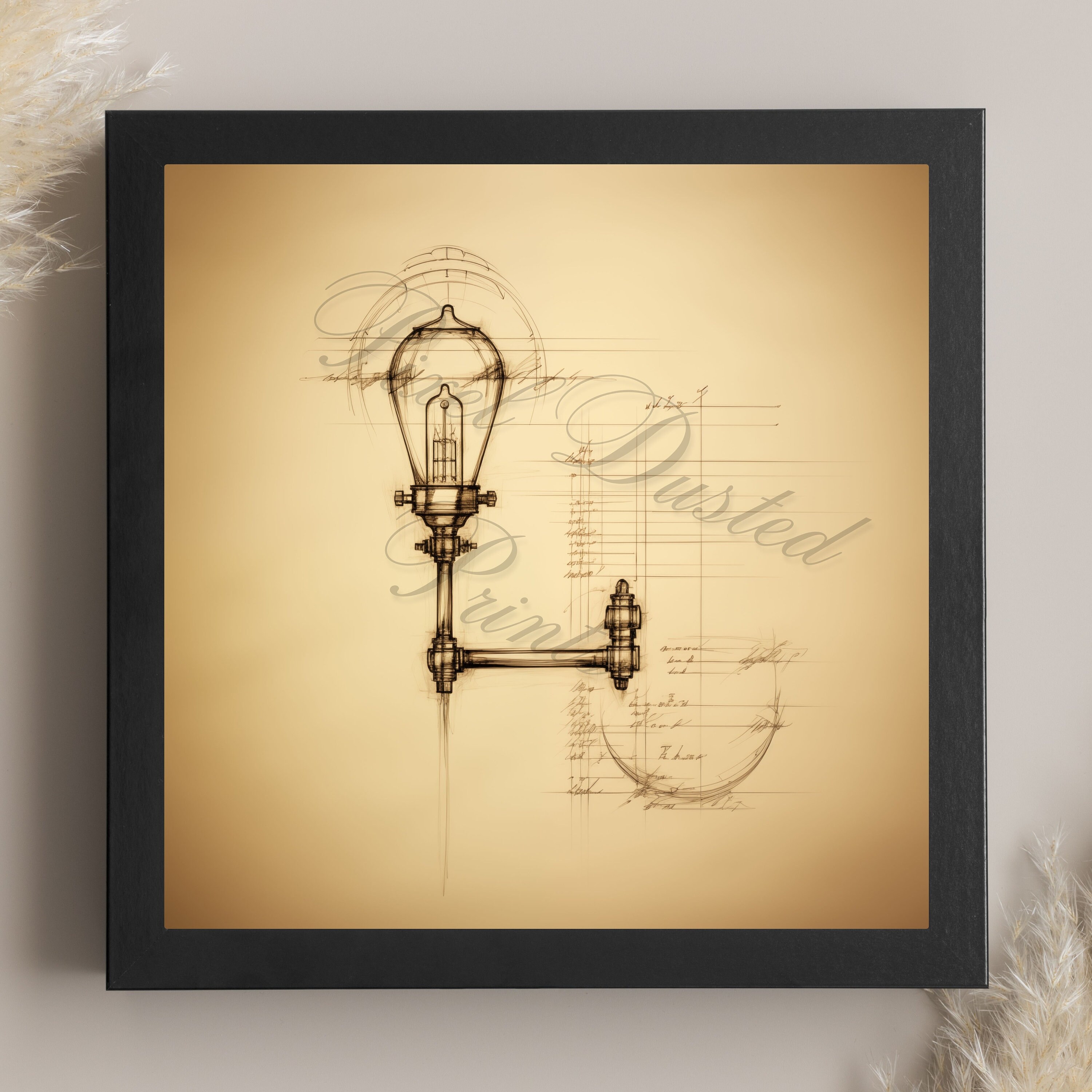 Analytic Digital Print of a Lamp, Lamp Drawing, Vintage, Antique ...