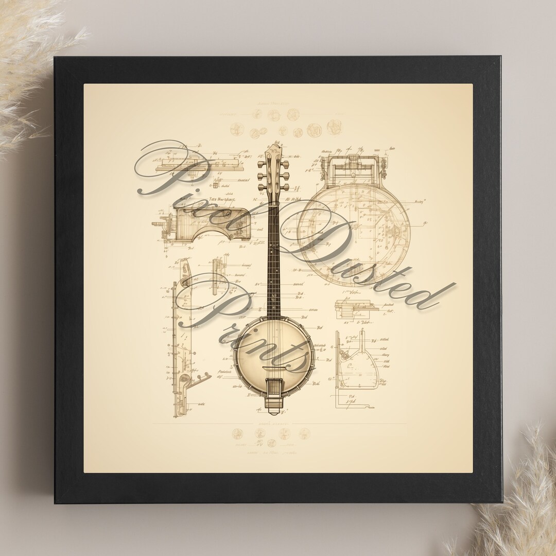 Analytic Digital Print of a Banjo, Bluegrass Decor, Banjo Poster, Banjo ...