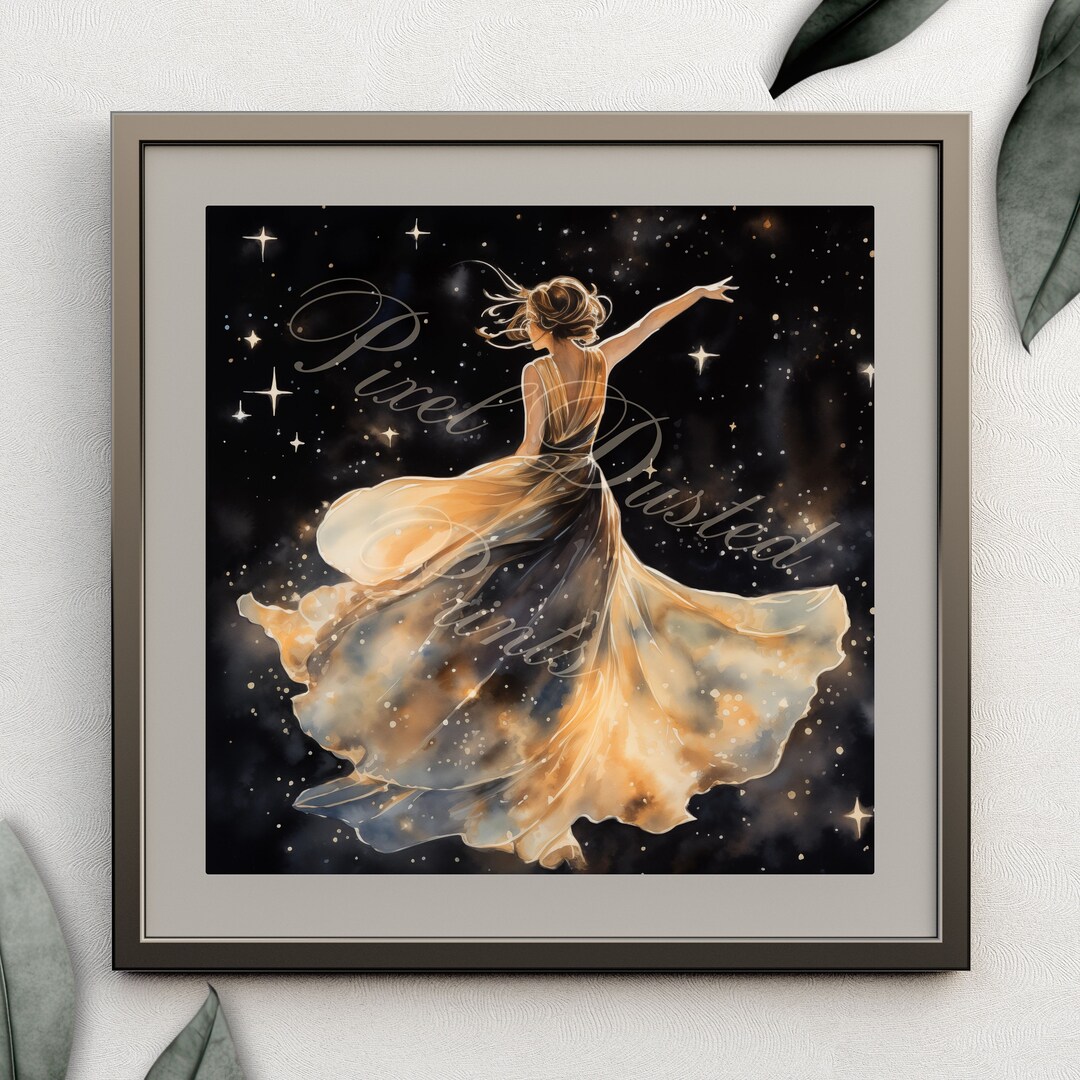 Watercolor Digital Print of Celestial Woman Dancing Among the Stars ...