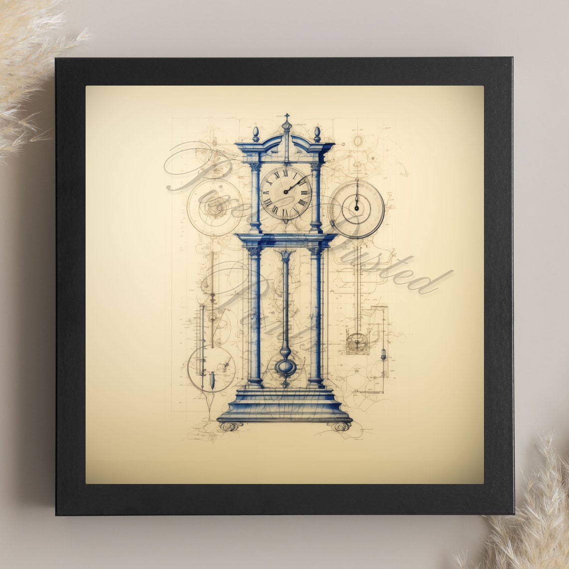 Analytic Digital Print of Clock, Drawing of Grandfather Clock, Clock ...