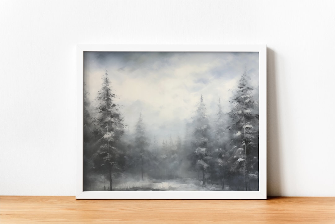Winter Forest Landscape Poster in the Snow, Vintage Fir Trees in the ...