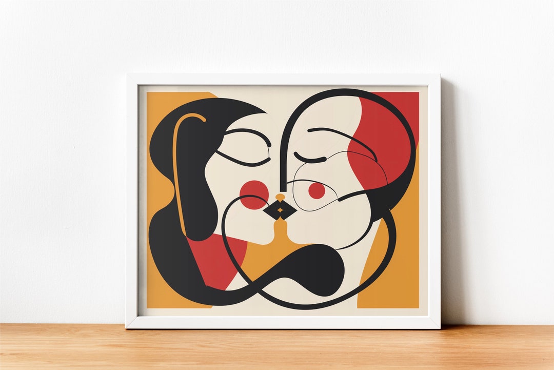 Minimalist Kiss Poster, Image to Download, Kiss, Minimalist Drawing ...