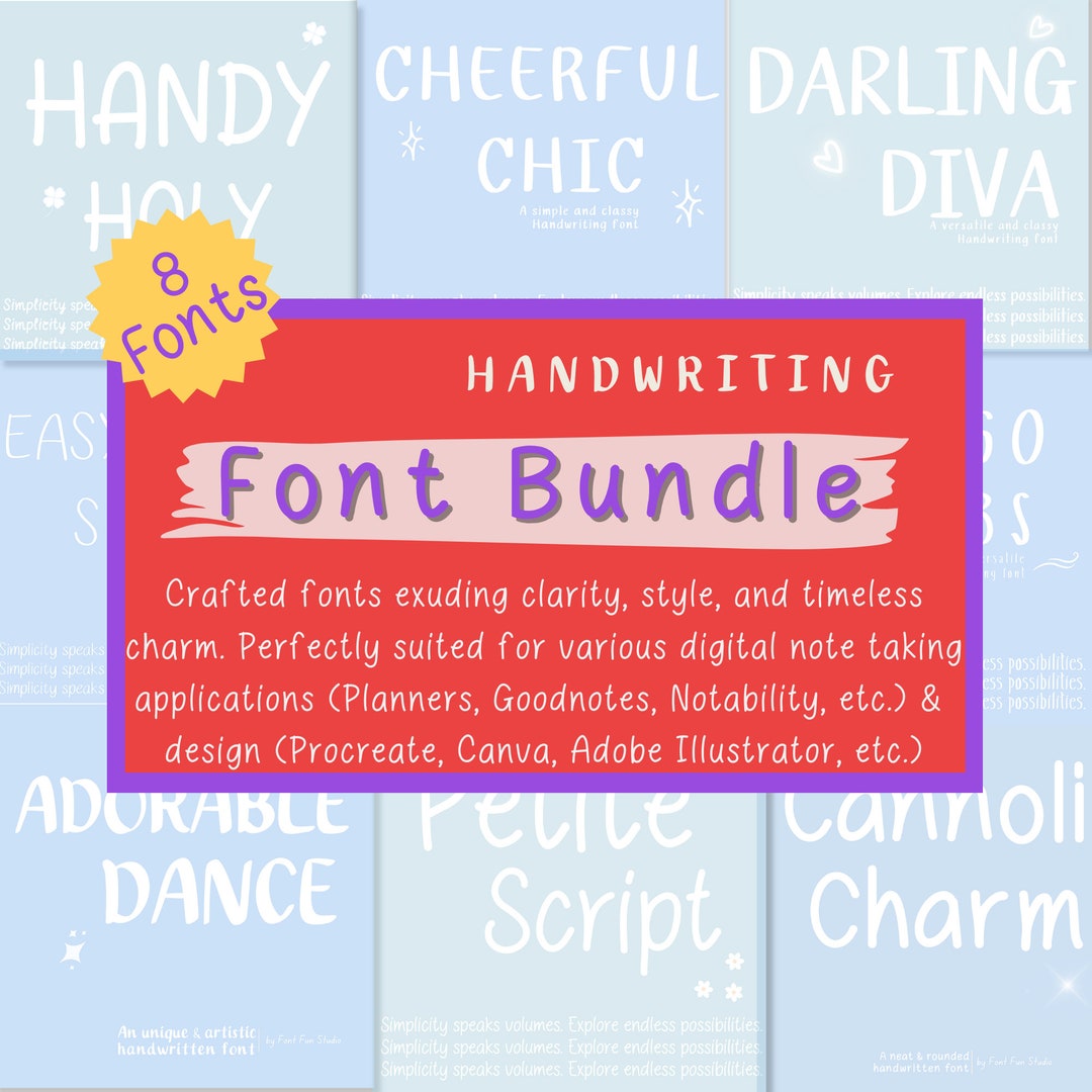 Font Bundle, 8 Handwritten Fonts, Handwriting Font, Planner Font, Canva ...