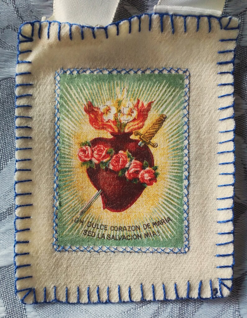 Beautiful Scapular Sacred Heart of Mary Reliquary 60's - Etsy