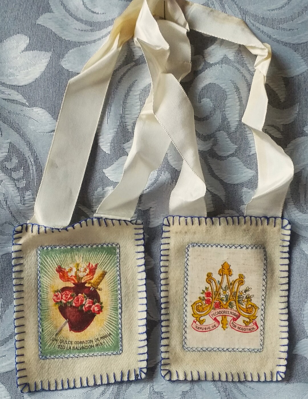 Beautiful Scapular Sacred Heart of Mary Reliquary 60's - Etsy