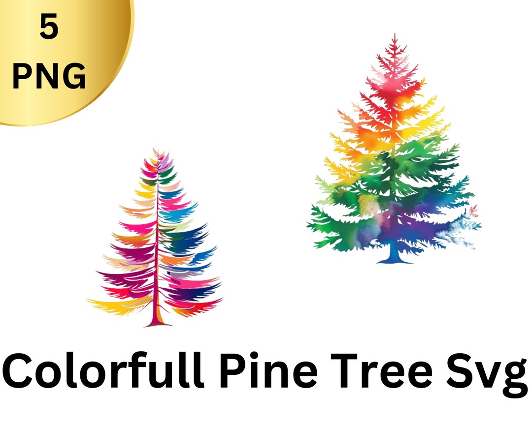 Set of 5, Pine Tree Clipart, Colorful Pine Tree, Pine Tree PNG ...