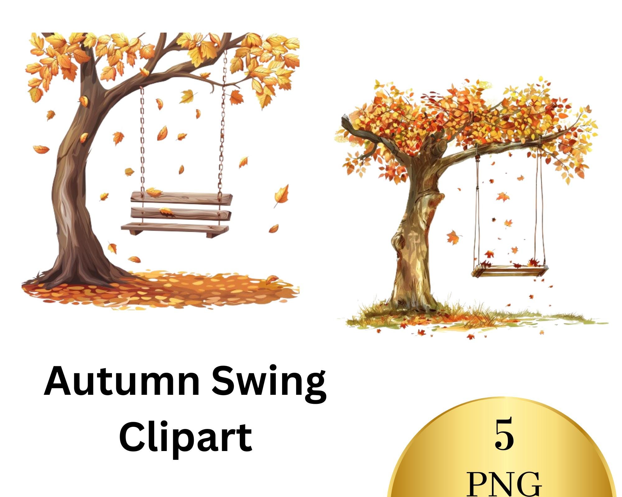 Set of 5, Autumn Swing Clipart, Autumn, Svg, Autumn Art, Swing Png ...