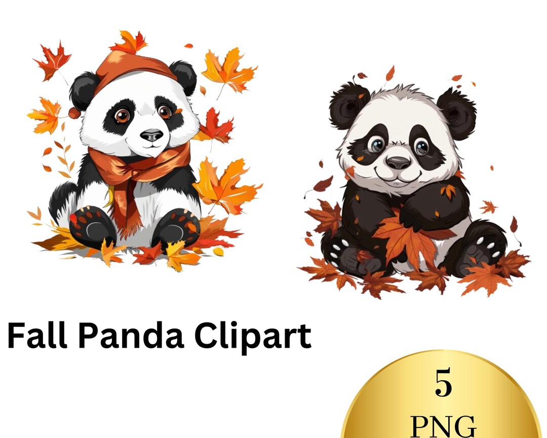 Set of 5, Fall Panda Clipart, Instant Download, Kawaii Clipart, Panda ...