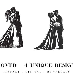 Set of 4, Bride and Groom Svg, Bride and Groom Back Clipart, Wedding ...