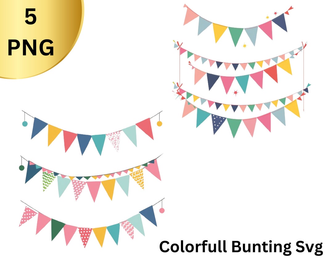 Set of 5, Watercolor Bunting Clipart, Birthday Bunting, Bunting Flags ...