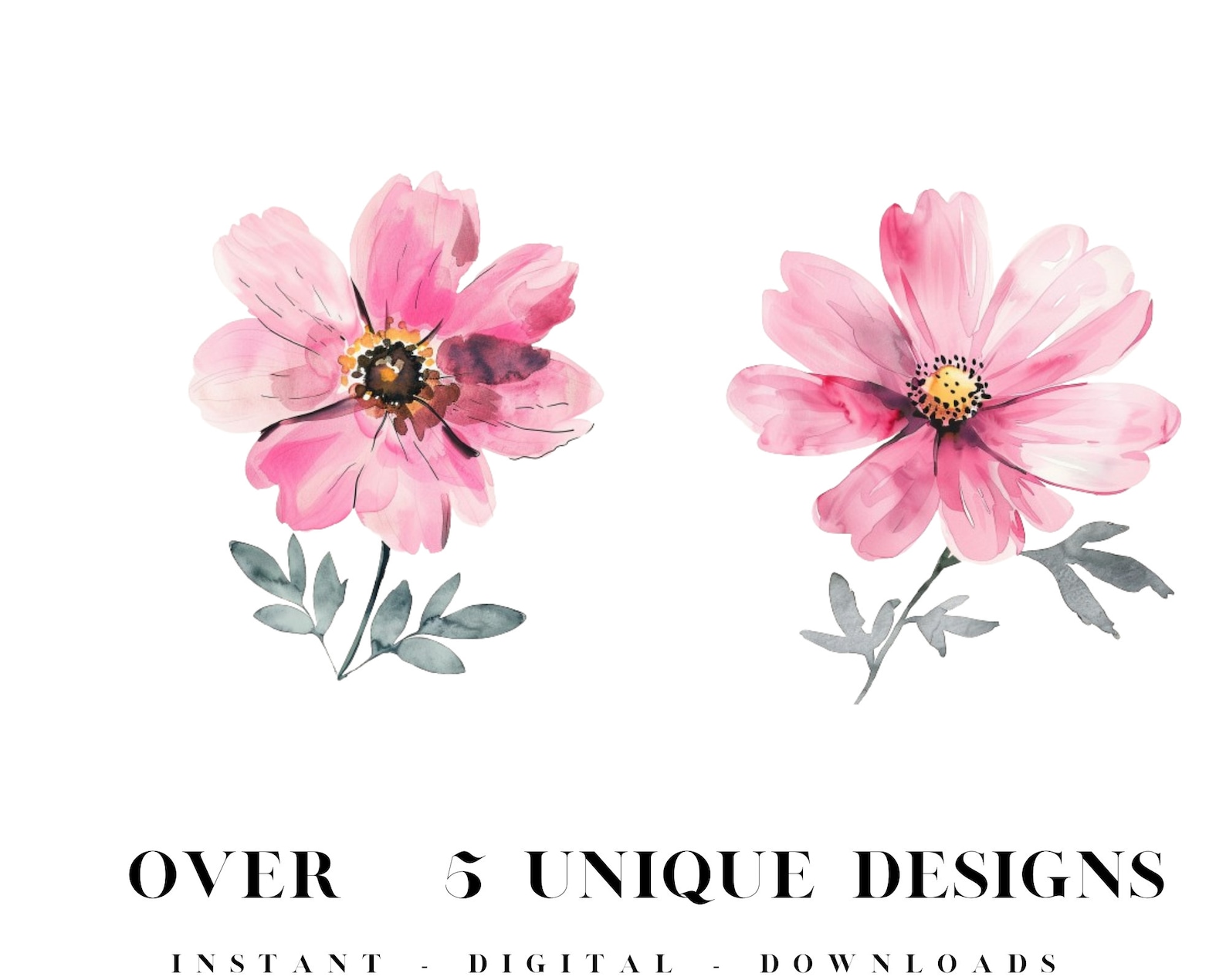 Set of 5, Pink Flower SVG, Floral PNG, Watercolor SVG, Pink Floral ...