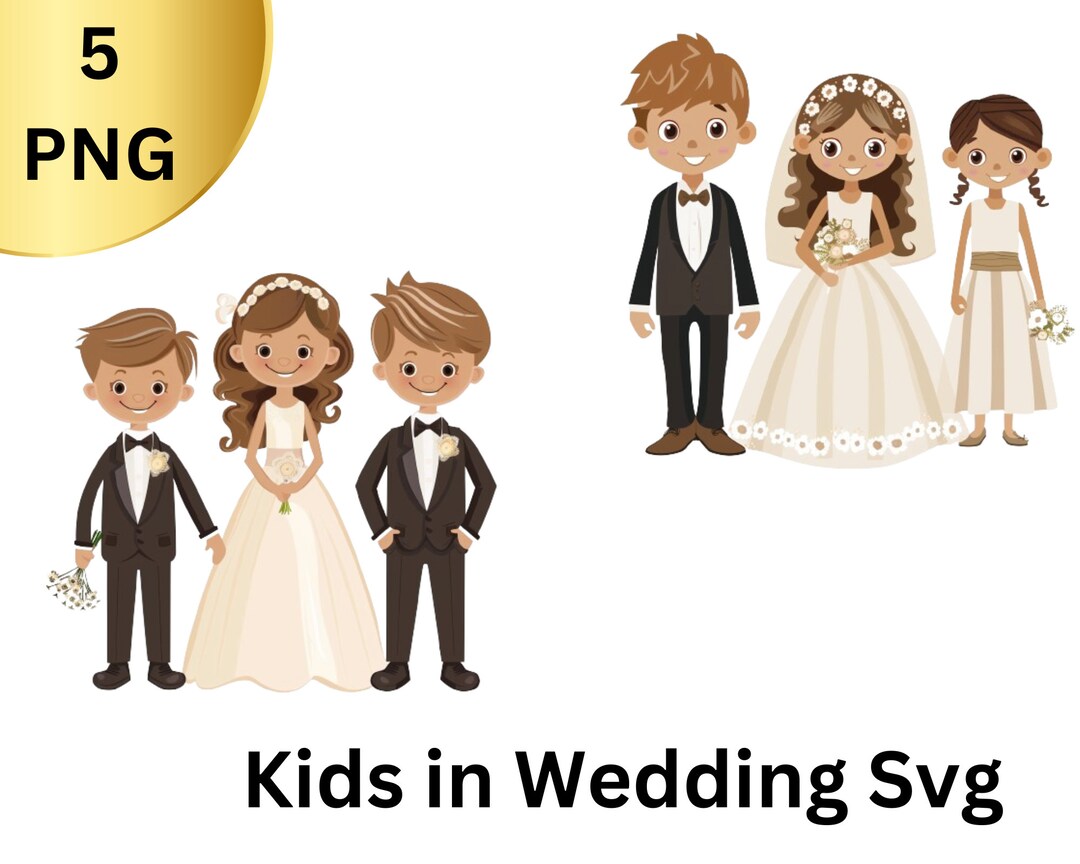 Set of 5, Kids in Wedding Clipart, Wedding PNG, Wedding Party Bundle ...