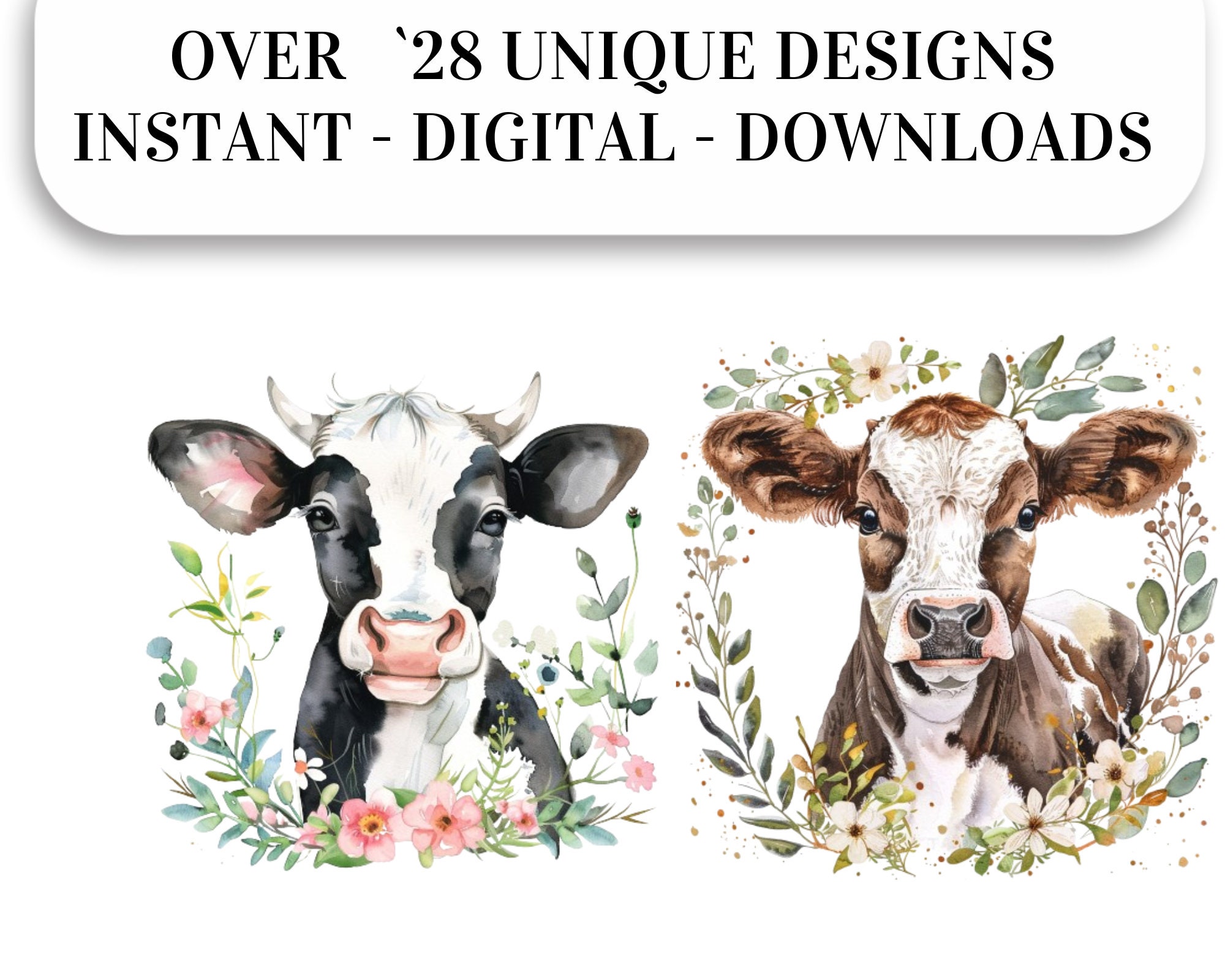 Bundle of 28, Watercolor Cow Frame Clipart, Watercolor Svg, Cow Svg ...