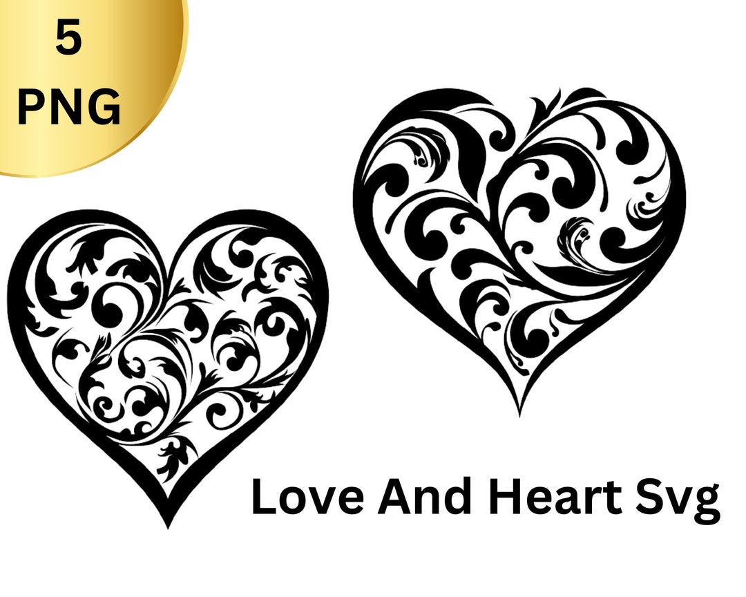 Set of 5, Love and Heart SVG, Heart PNG, Beautiful Heart Designs, Heart ...