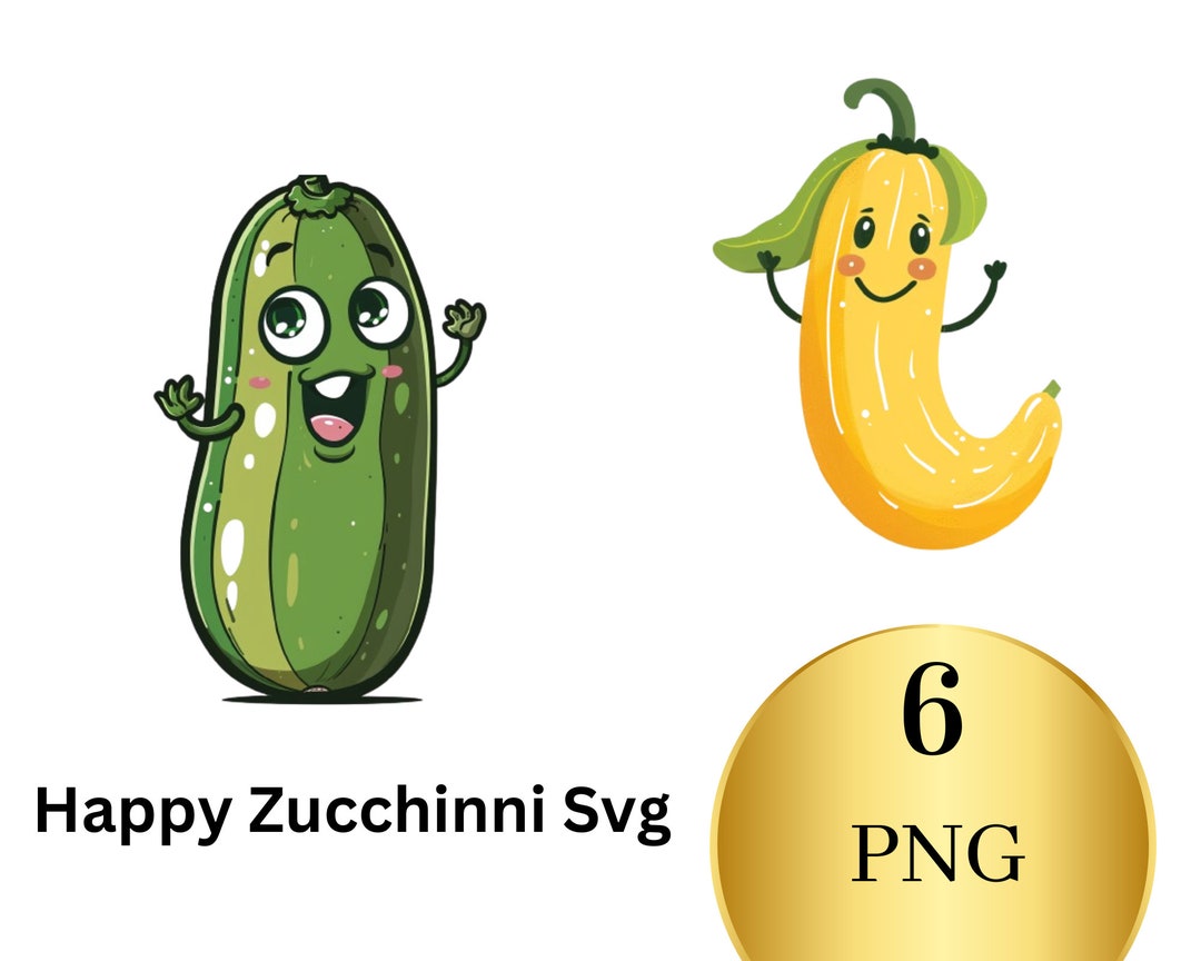 Set of 6, Happy Zucchini SVG, Zucchini Svg, Vegetable Svg, Zucchini ...