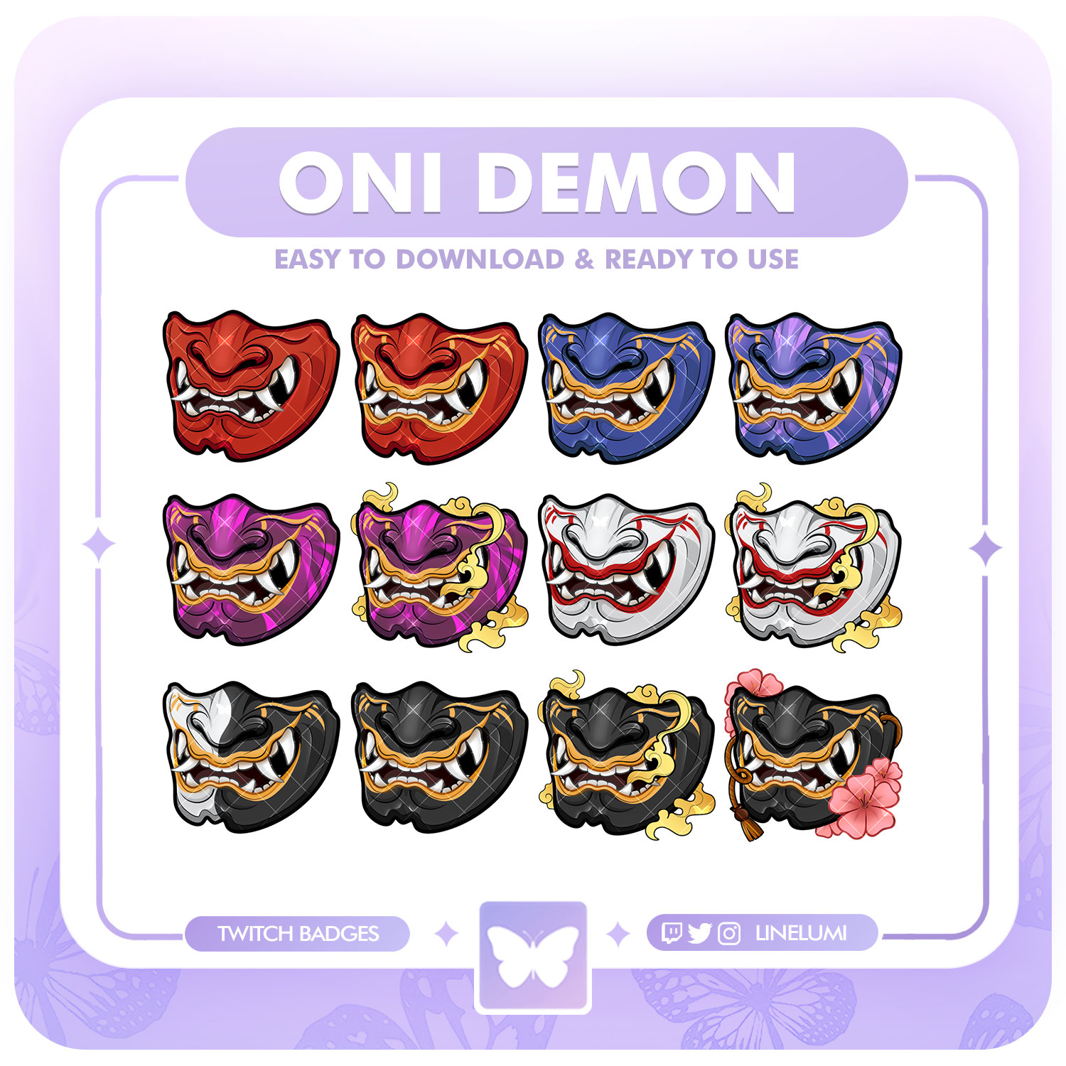 Japanese Oni Demon Mask Sub Bit Twitch Badges - Etsy