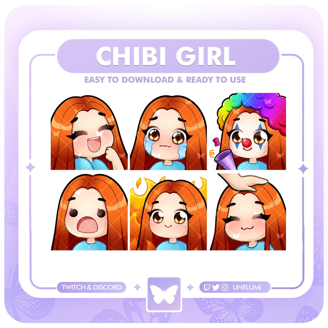 Red Hair & Brown Eyes Chibi Girl Emotes for Twitch and Discord Cute ...
