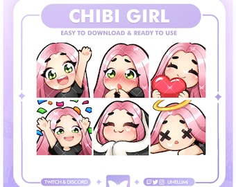 Brown Hair & Blue Eyes Chibi Girl Emotes for Twitch and Discord Cute ...
