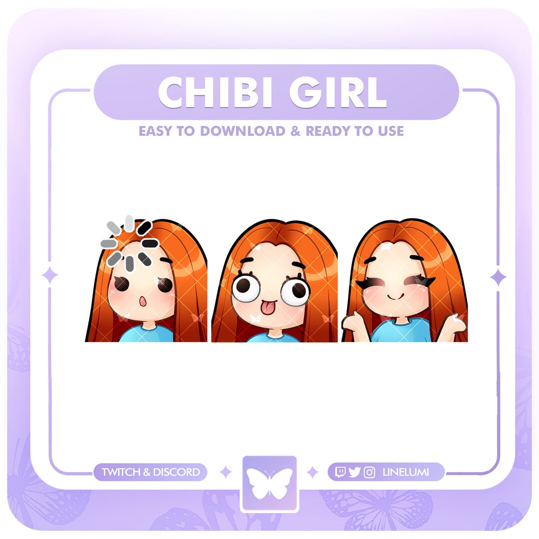 Red Hair Chibi Girl Emotes for Twitch and Discord Cute Girl Basic ...