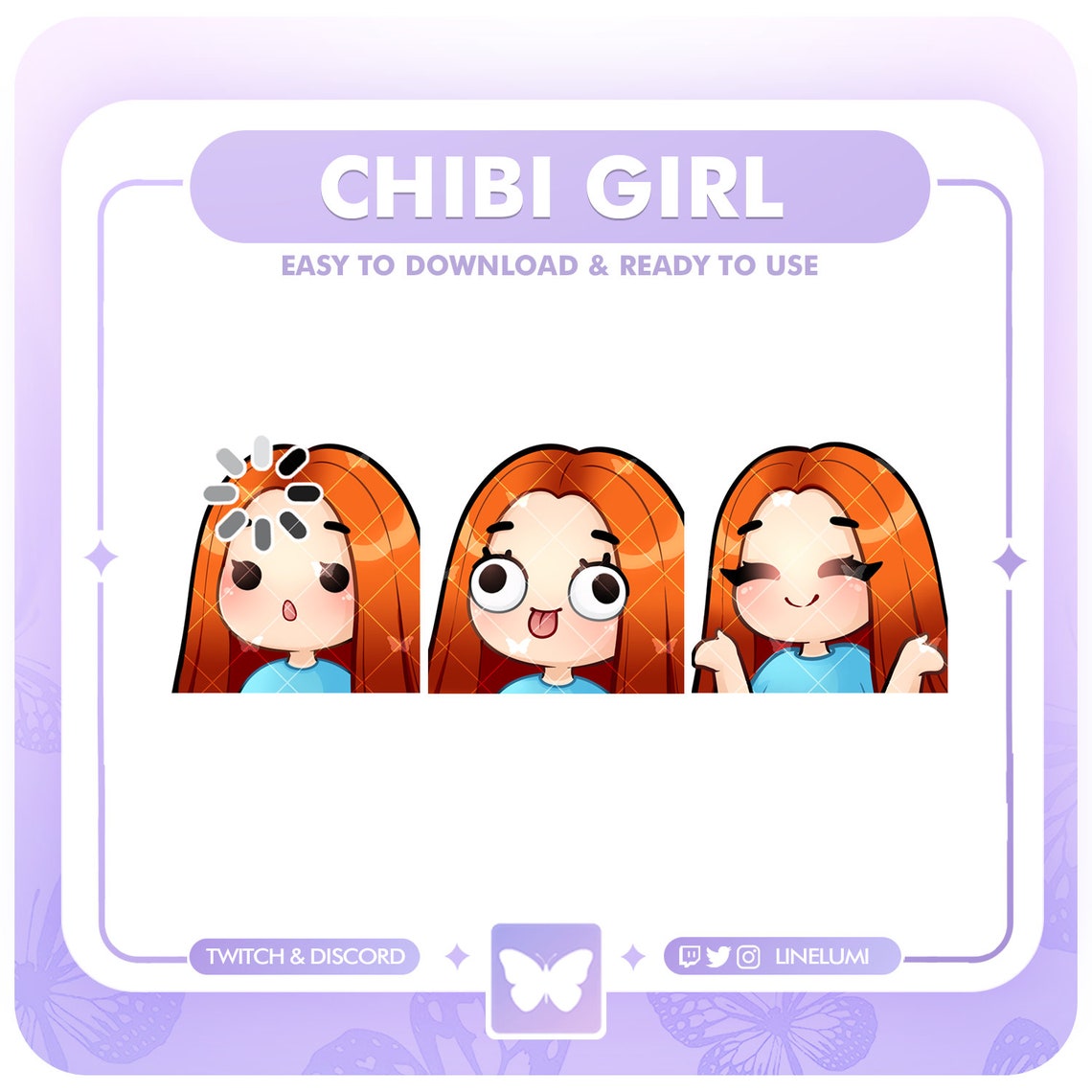 Red Hair Chibi Girl Emotes for Twitch and Discord Cute Girl Basic ...