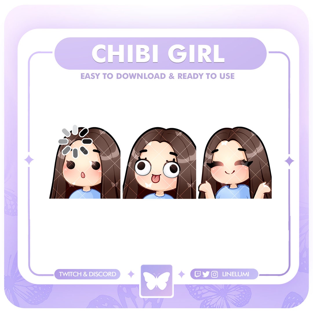 Brown Hair Chibi Girl Emotes for Twitch and Discord Cute Girl Basic ...