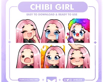 Brown Hair & Blue Eyes Chibi Girl Emotes for Twitch and Discord Cute ...