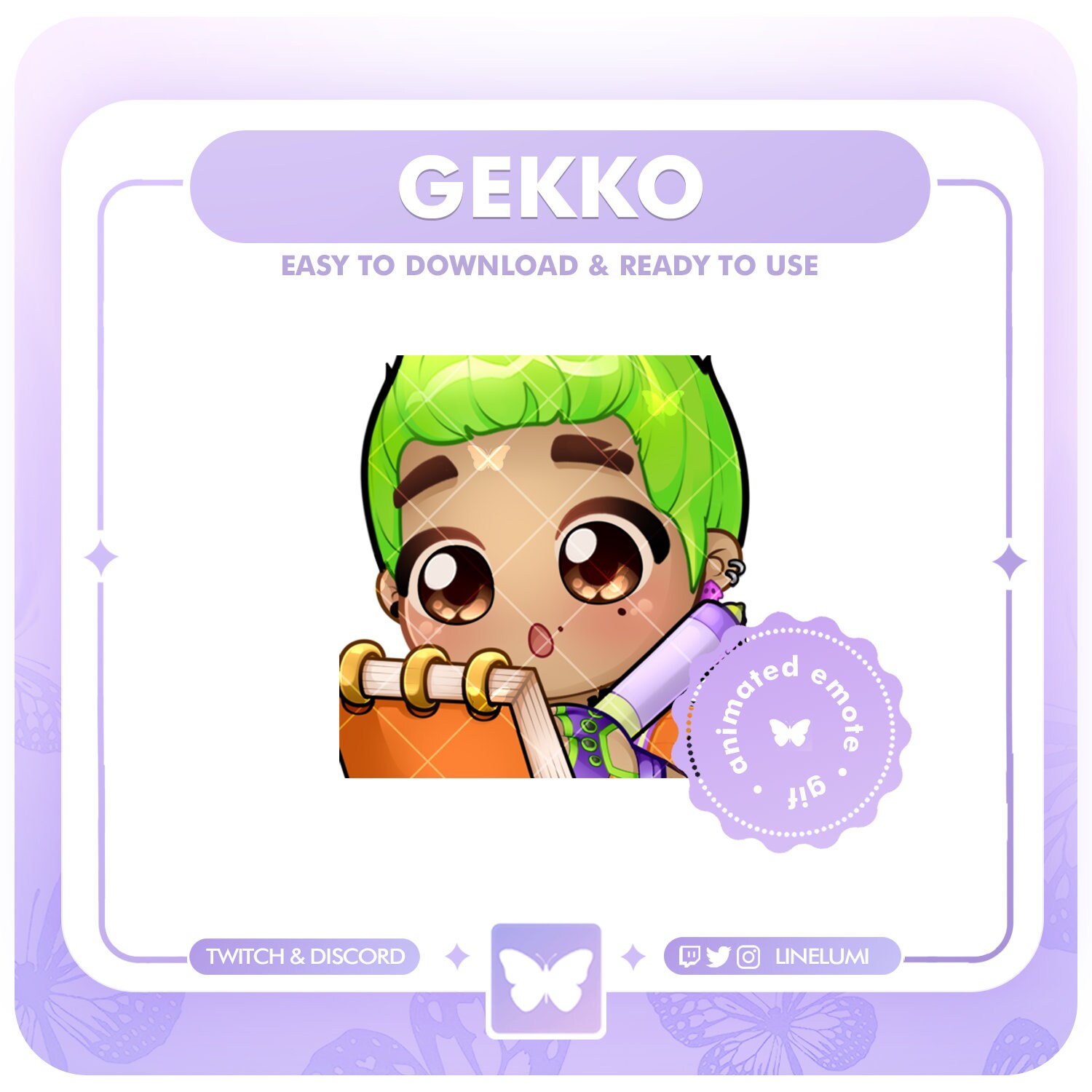 ANIMATED Gekko Valorant Note Emote for Twitch and Discord Gekko Noted ...