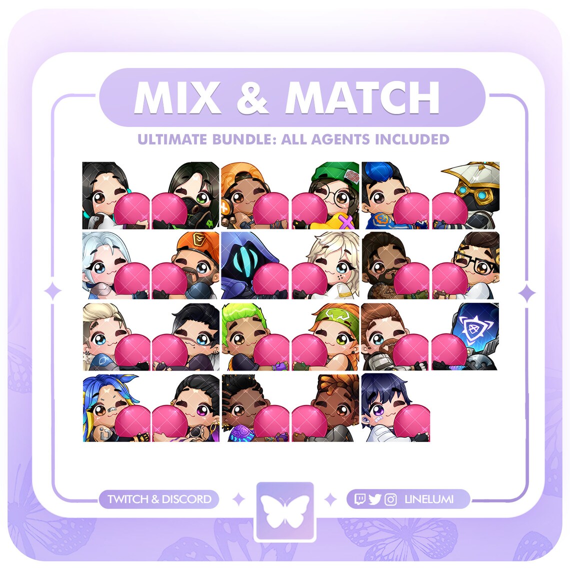 MIX & MATCH Deadlock Valorant Couple Heart Emote Cute Agents Duo Heart ...