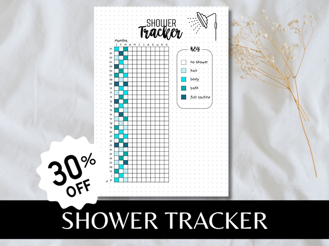 Shower Tracker - A5 Journal Page - PRINTABLE Tracker - Daily Tracker ...