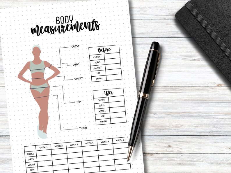 Body Measurements Tracker A5 Journal Page PRINTABLE Tracker Fitness ...