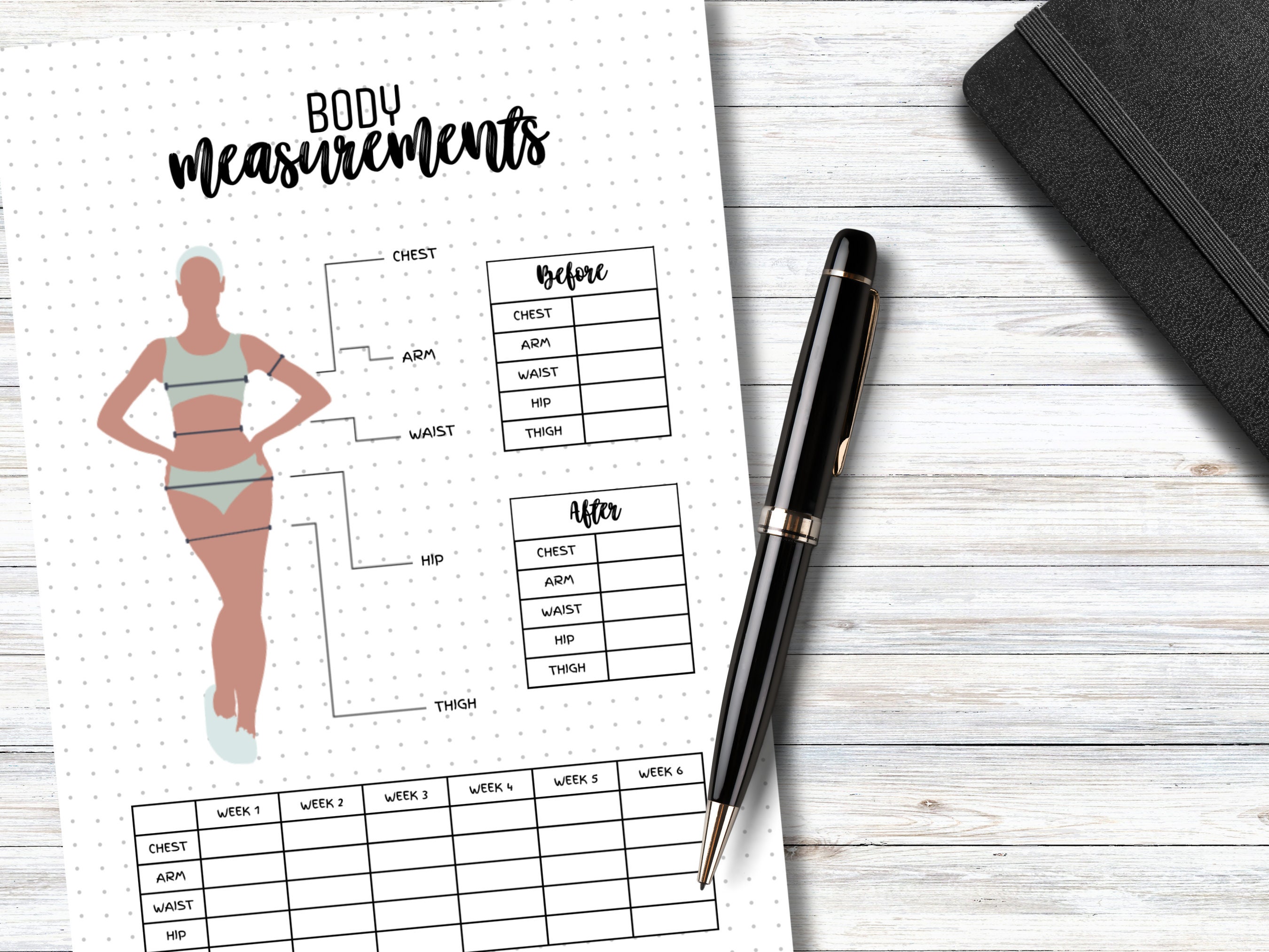Body Measurements Tracker A5 Journal Page PRINTABLE Tracker Fitness ...