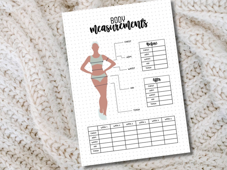 Body Measurements Tracker A5 Journal Page PRINTABLE Tracker Fitness ...